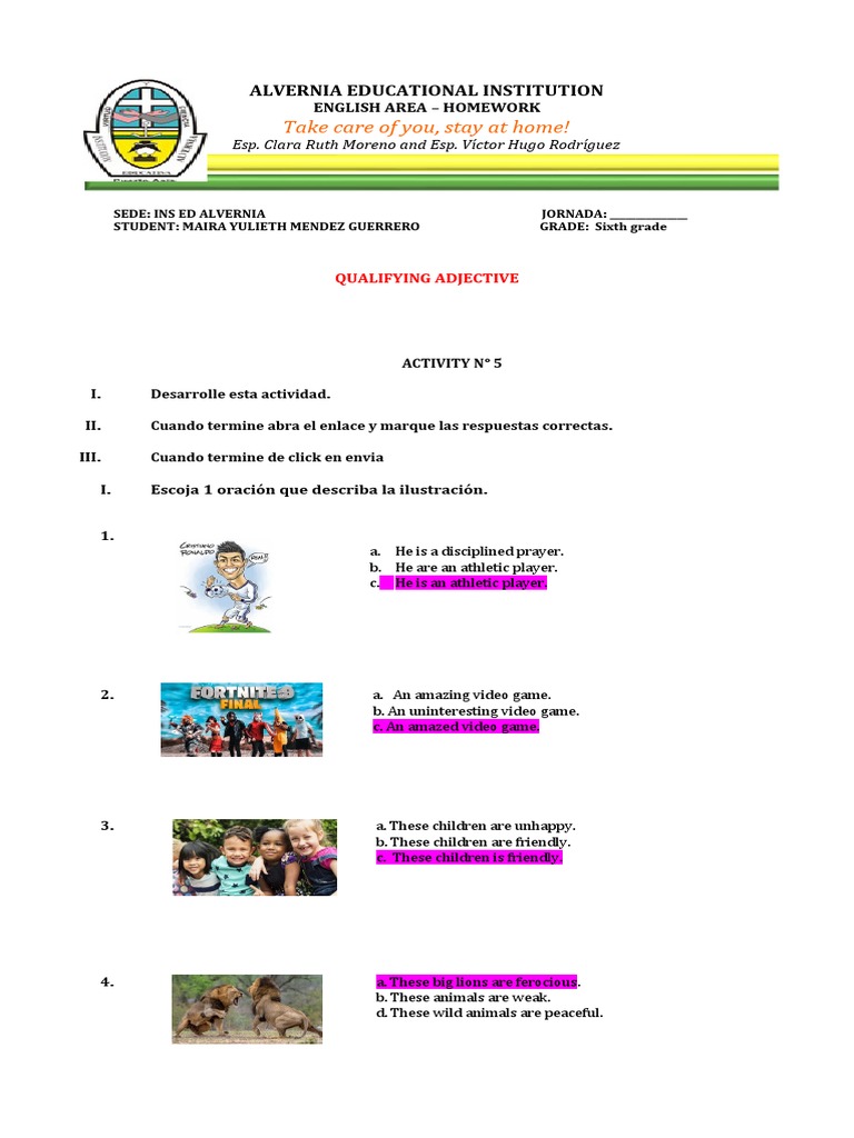 Qualifying Adjectives Activity #5 Maira Mendez | PDF