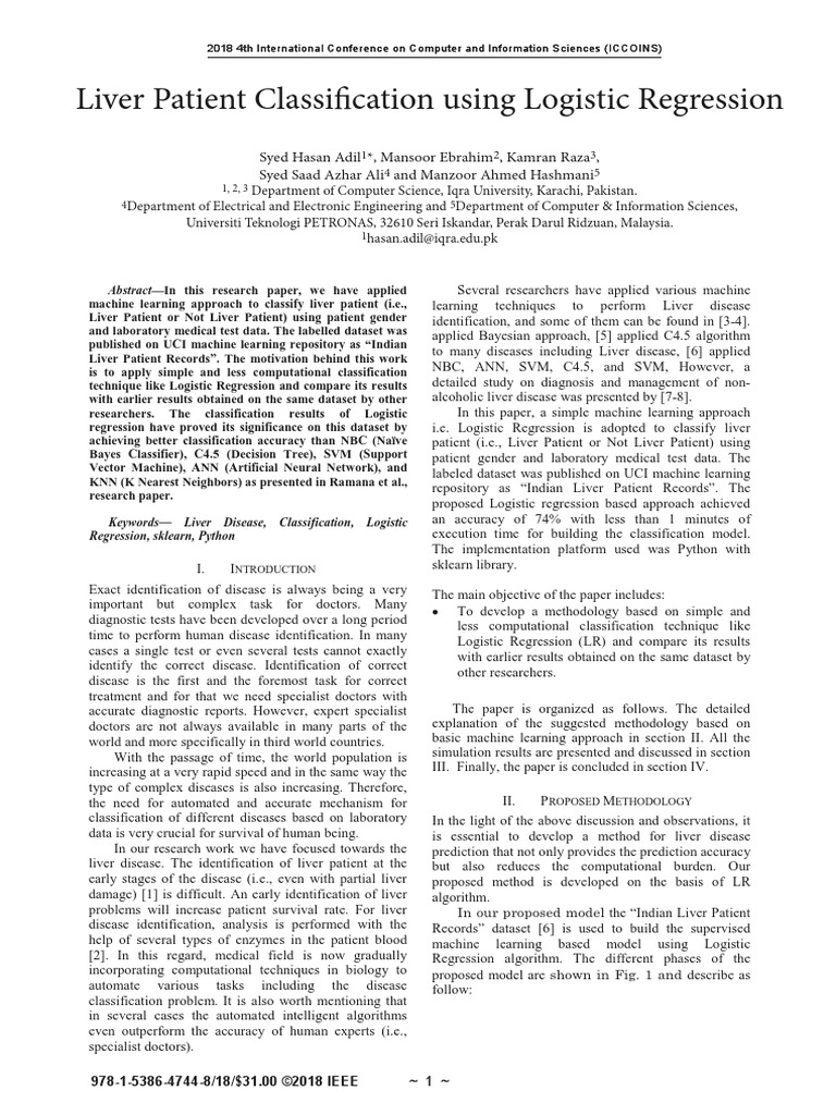 Liver Patient Classifi Cation Using Logistic Regression | PDF | Statistical Classification ...