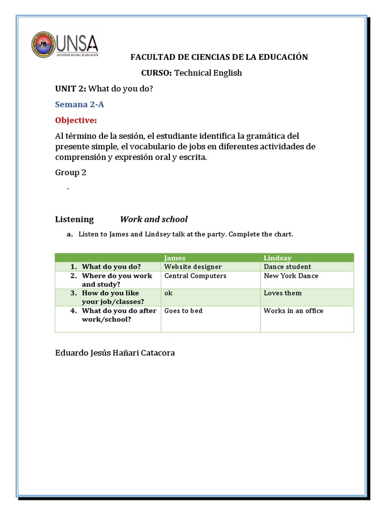 Facultad de Ciencias de La Educación CURSO: Technical English UNIT 2 ...
