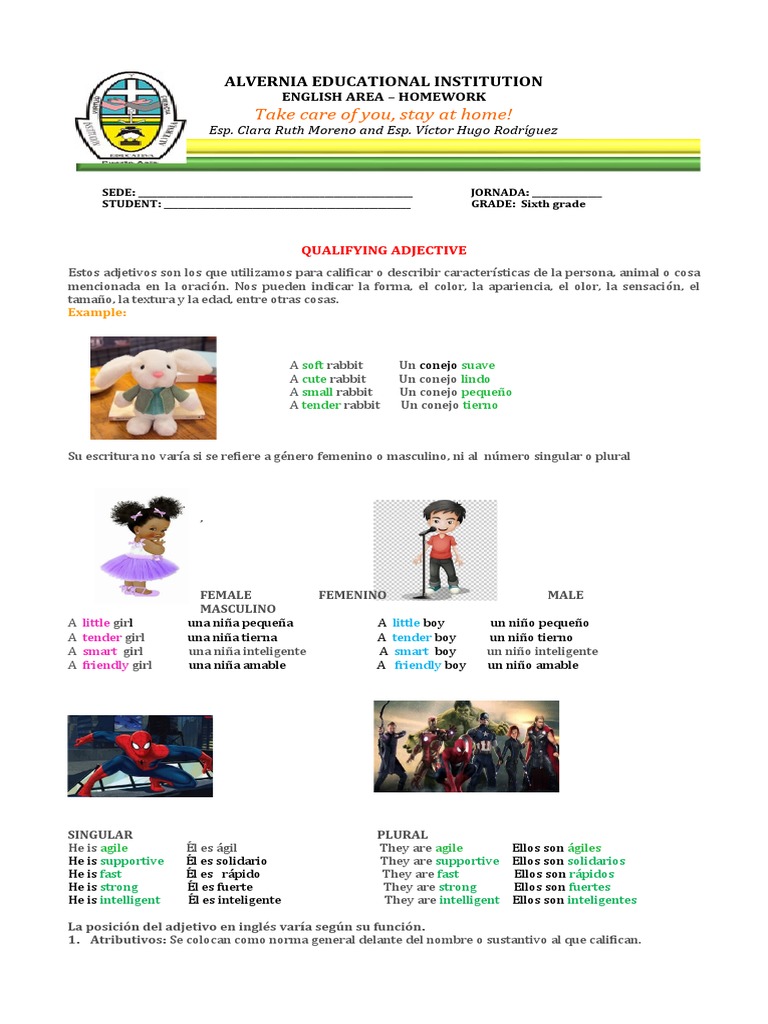 Qualifying Adjectives Activity #5 Second Term..... | PDF | Relaciones sintácticas | Morfología
