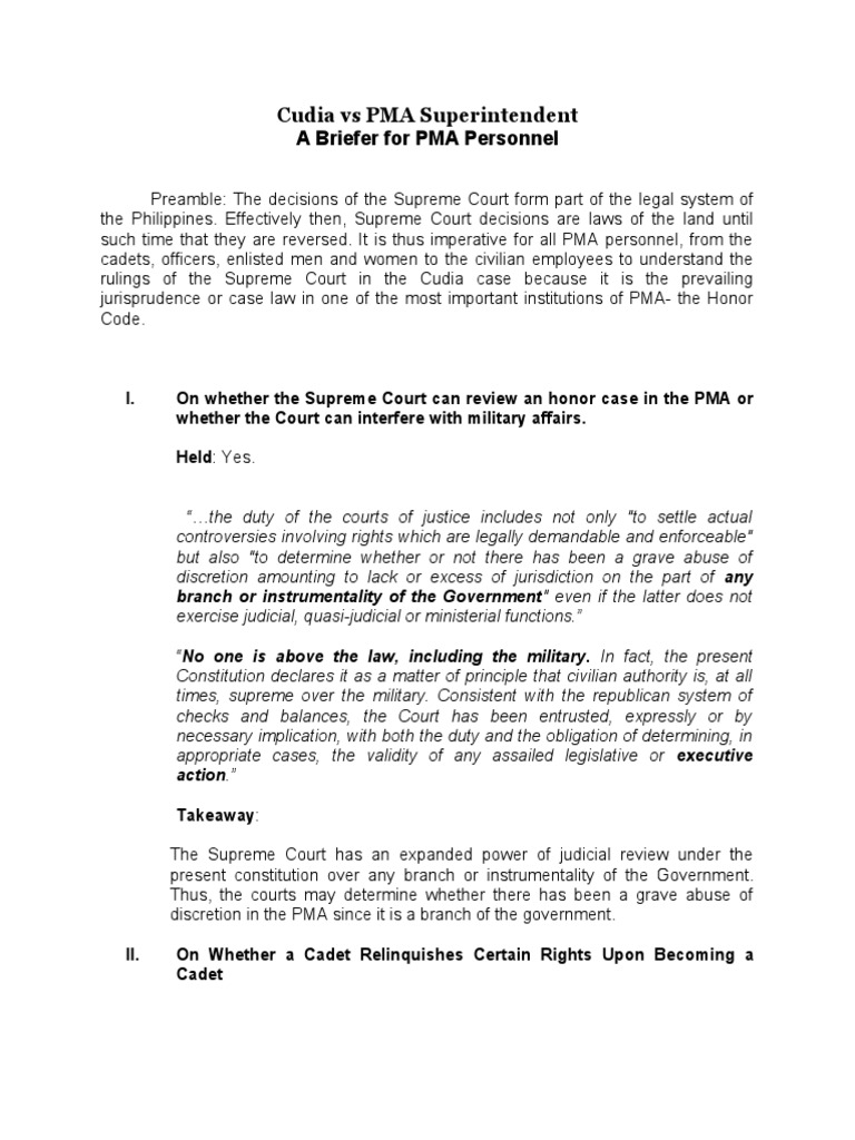 Cudia Case: PMA Honor Code Insights | PDF | Due Process | Academic Freedom