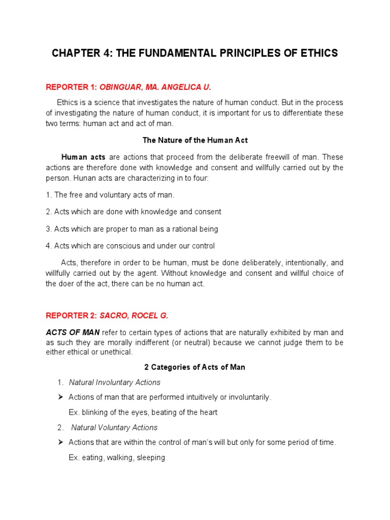 Chapter 4: The Fundamental Principles of Ethics: Reporter 1: Obinguar, Ma. Angelica U | PDF ...
