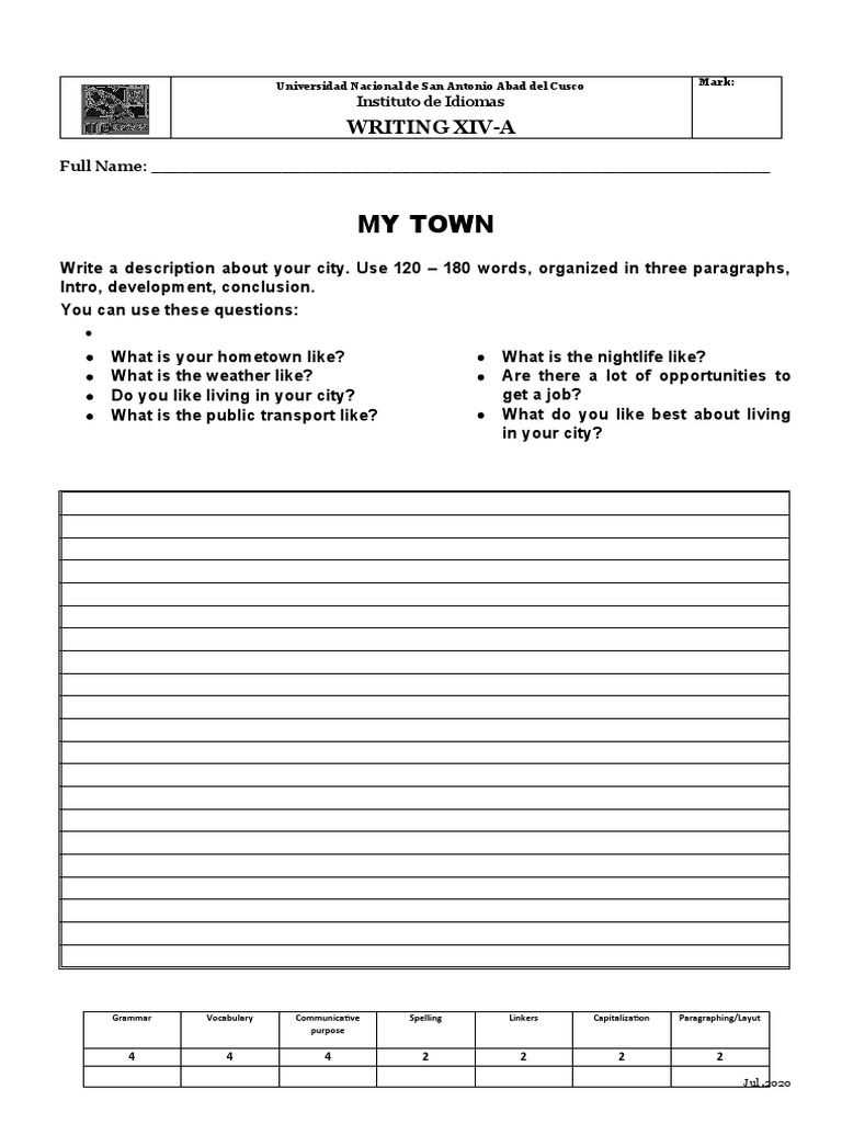 My Town Essay Writing Guide | PDF