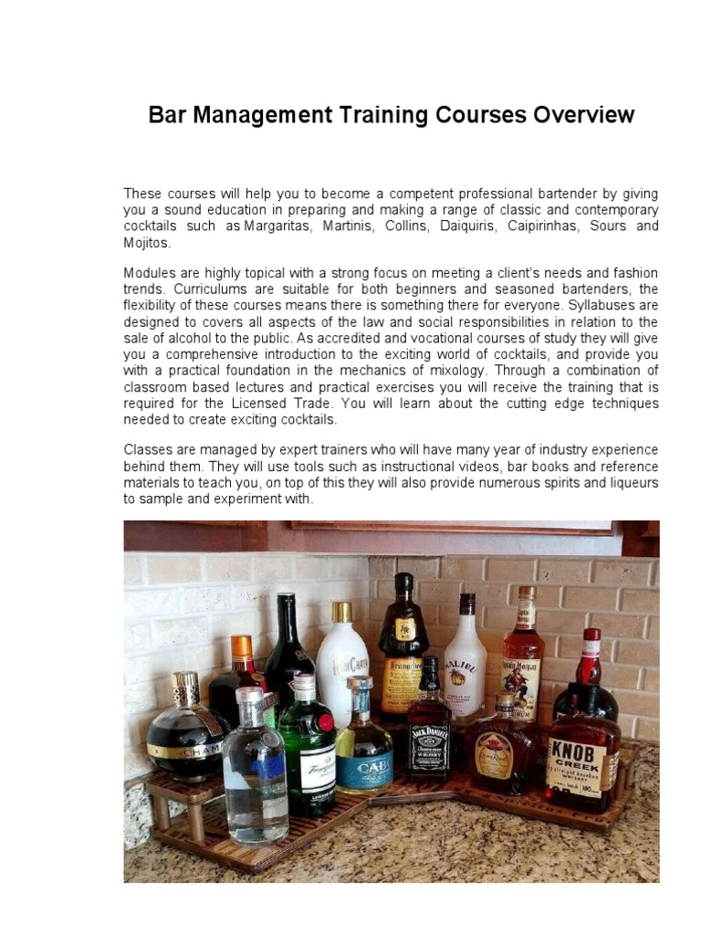 Bar Management Training Courses Overview | PDF
