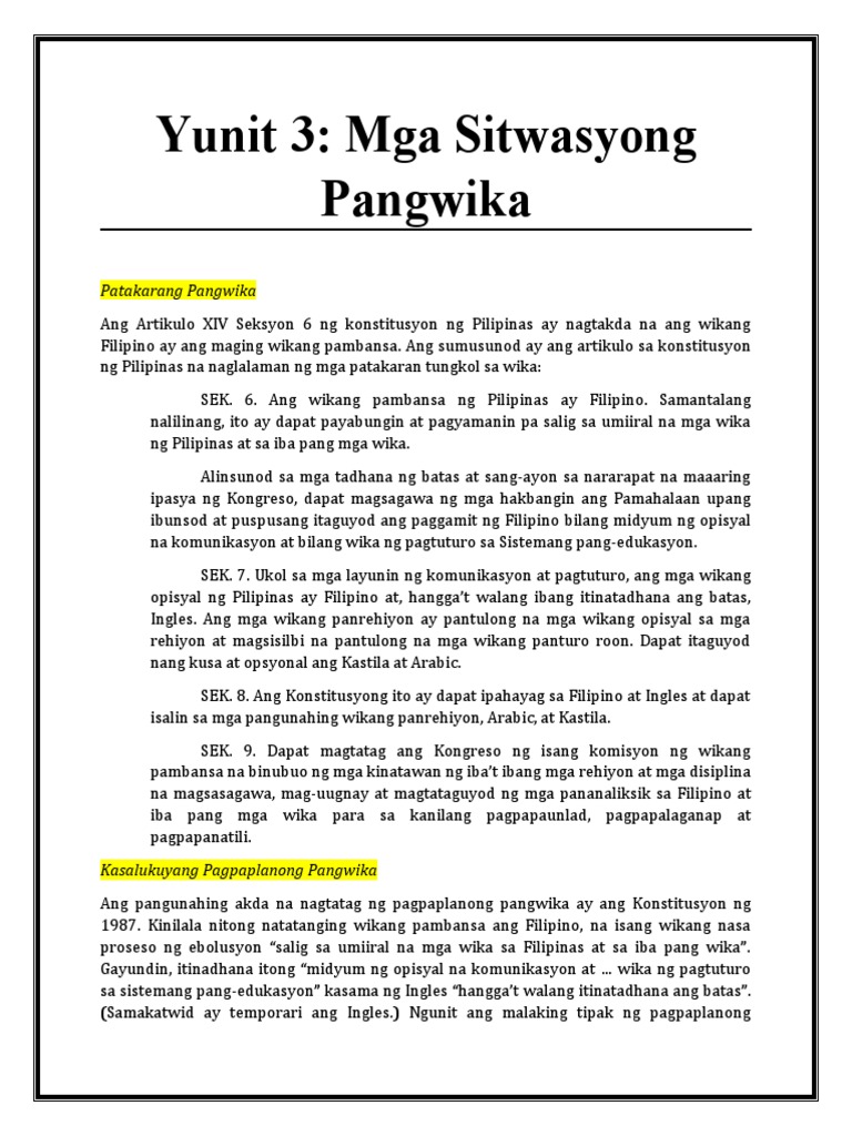 Sitwasyong Pangwika Sa Edukasyon Halimbawa | saedukasyon