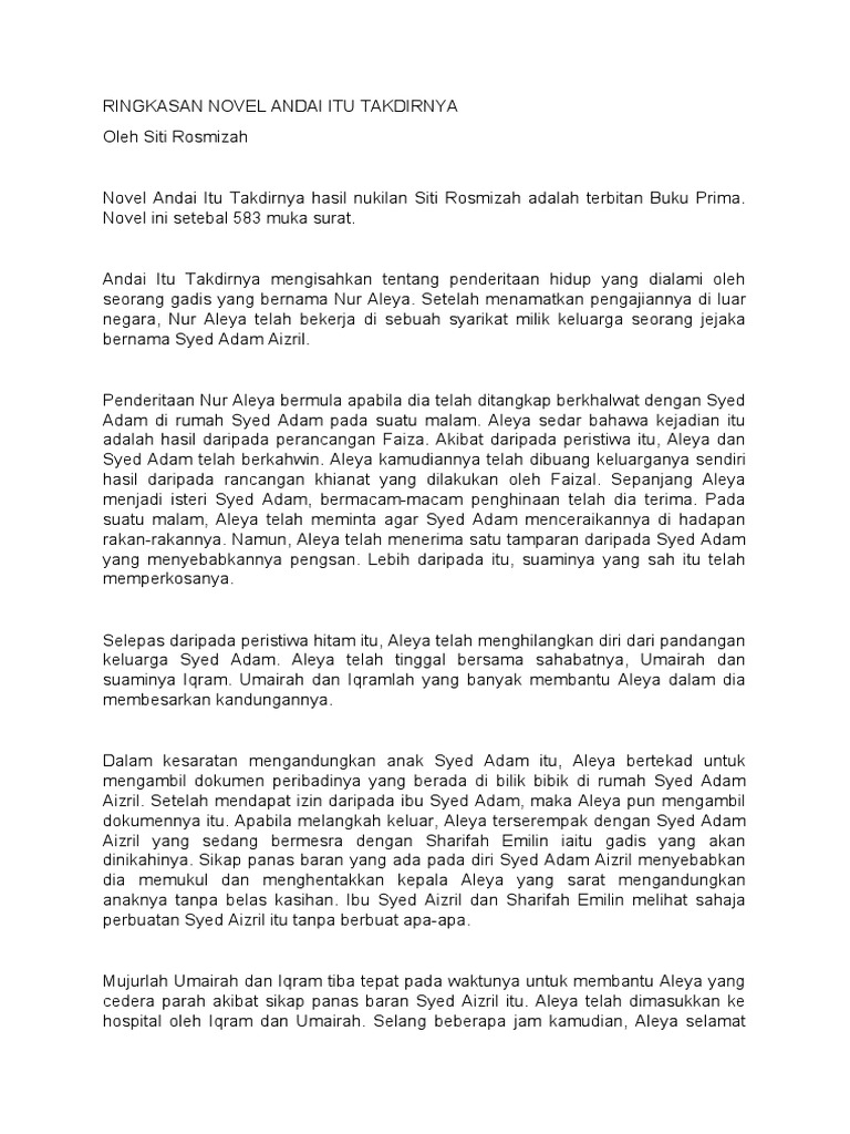 Ringkasan Novel Andai Itu Takdirnya | PDF