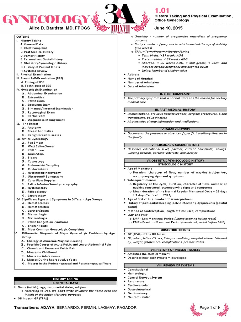 Gynecology 1.1 - History-Taking, Physical Examination, and Office ...
