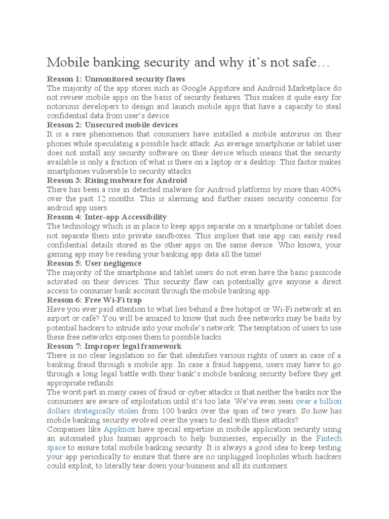 Mobile Banking Security and Why It | PDF | Mobile App | Android ...