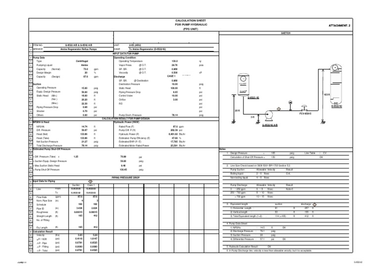 Calculation Sheet For Pump Hydraulic (Fps Unit) | PDF | Pump | Pressure