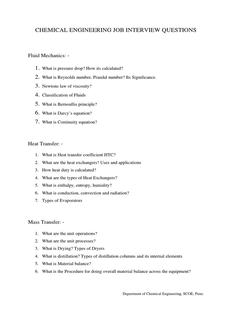 Chemical Engineering Job Interview Questions | PDF | Heat Transfer | Steam