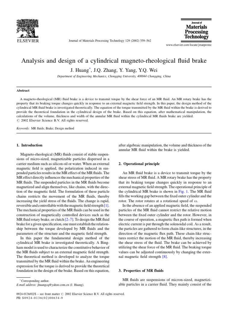 Analysis and Design of A Cylindrical Magneto-Rheological Fluid Brake ...