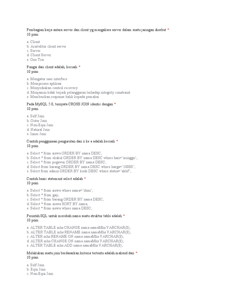 Kuis SQL dan Arsitektur Jaringan | PDF | Komputer
