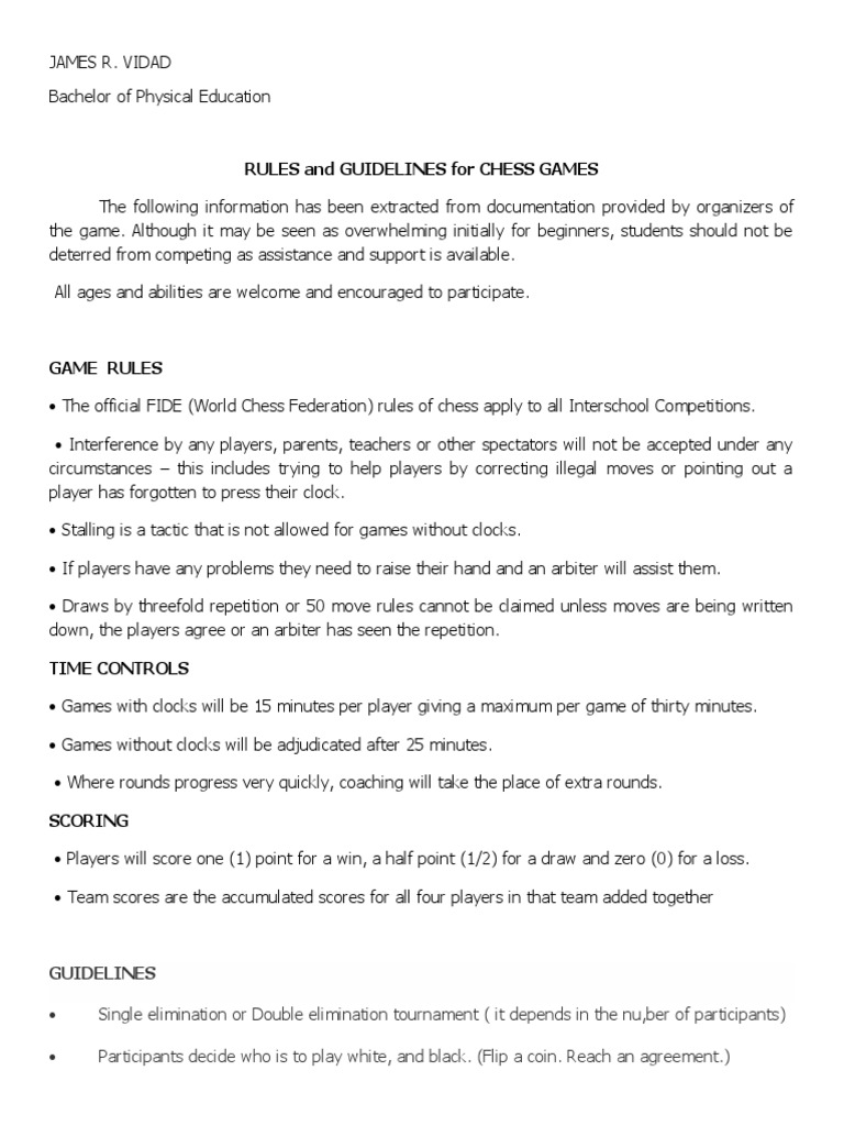 Chess Tournament Rules and Guidelines | PDF | Chess | Sports
