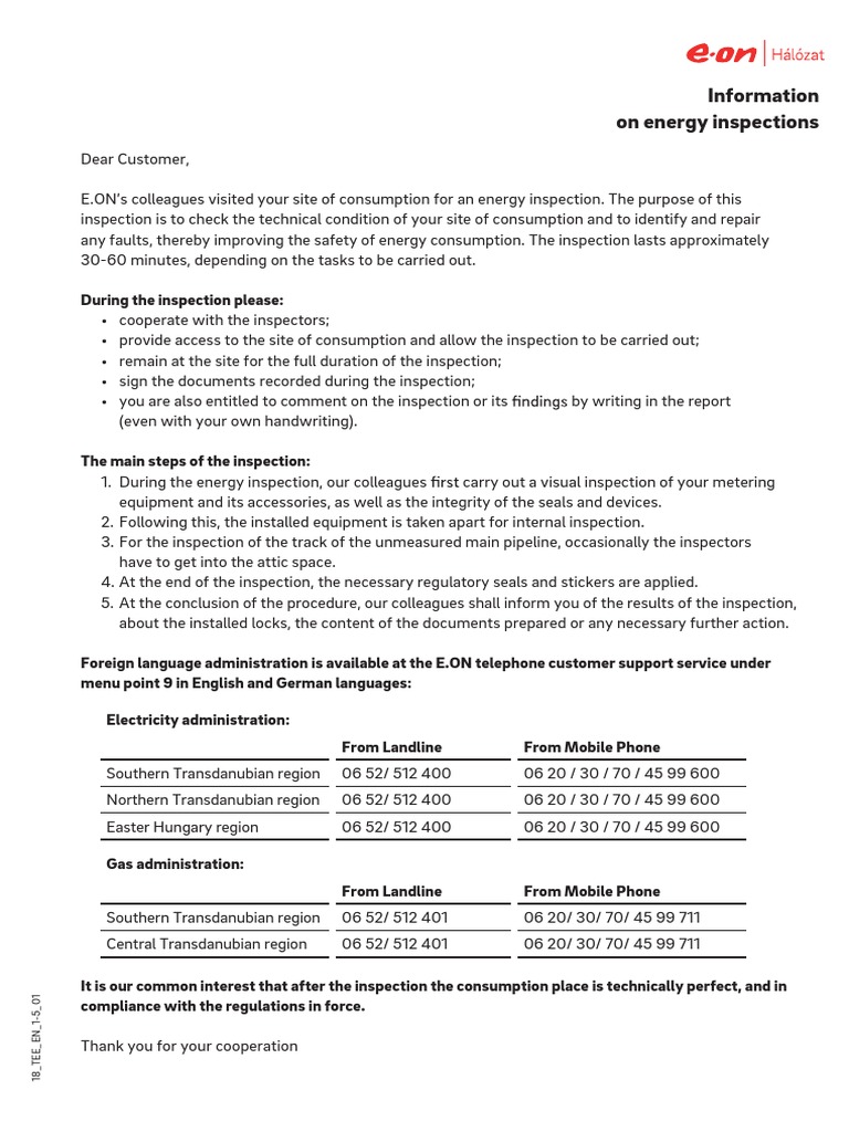 Information On Energy Inspections | PDF | Energy And Resource | Business
