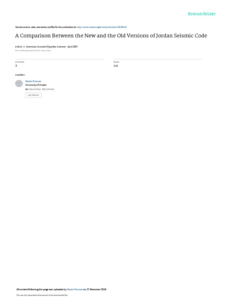 A Comparison Between The New and The Old Versions of Jordan Seismic ...