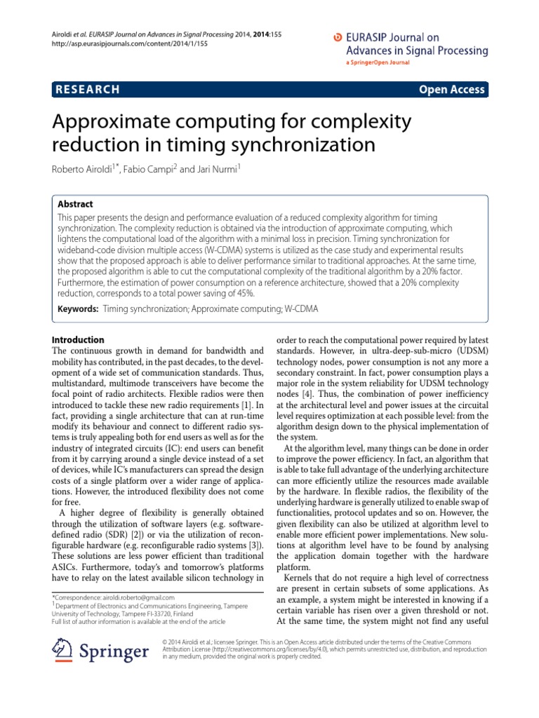 Approximate Computing For Complexity Reduction In Timing Synchronization Pdf Signal To Noise