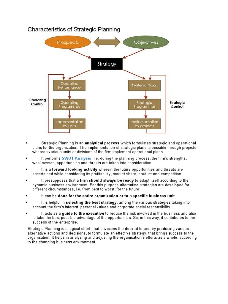 Strategic Planning and SWOT Analysis Characteristics | PDF