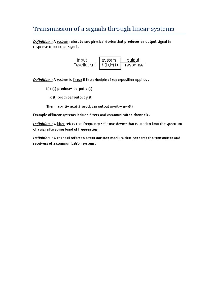 Transmission of A Signals Through Linear Systems | PDF | Distortion ...