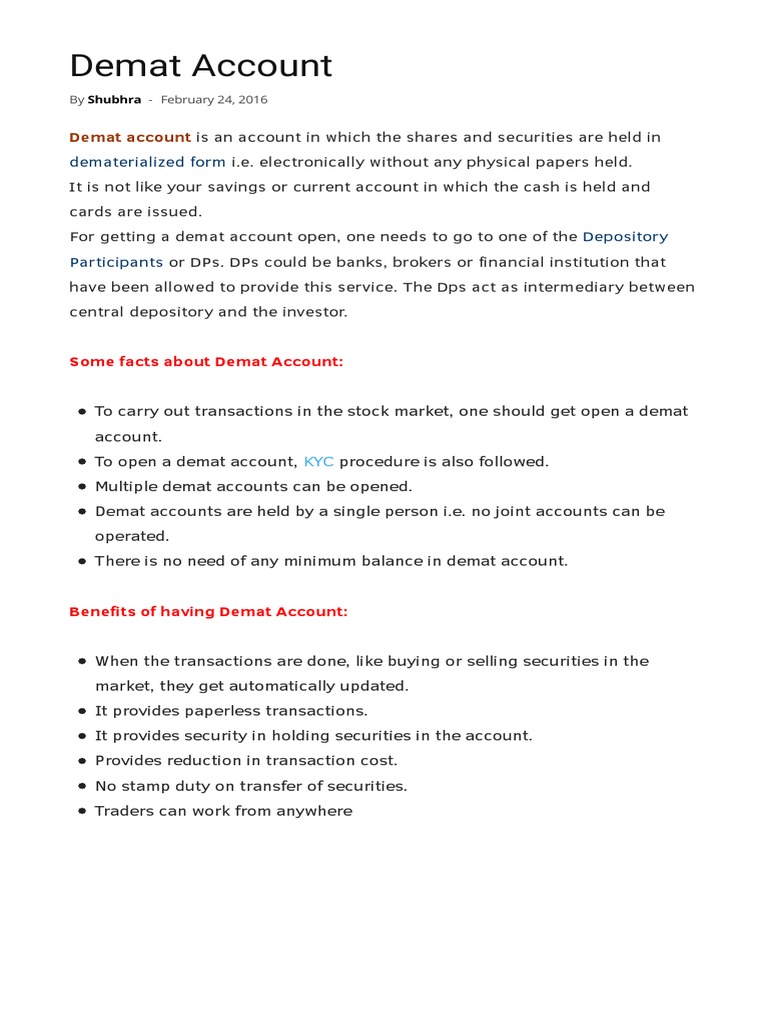 Demat Account: Dematerialized Form | PDF