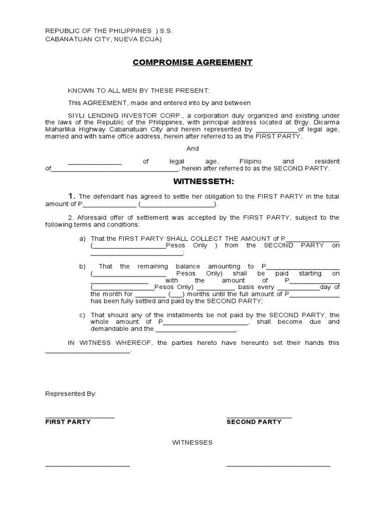 Compromise Agreement Format | PDF