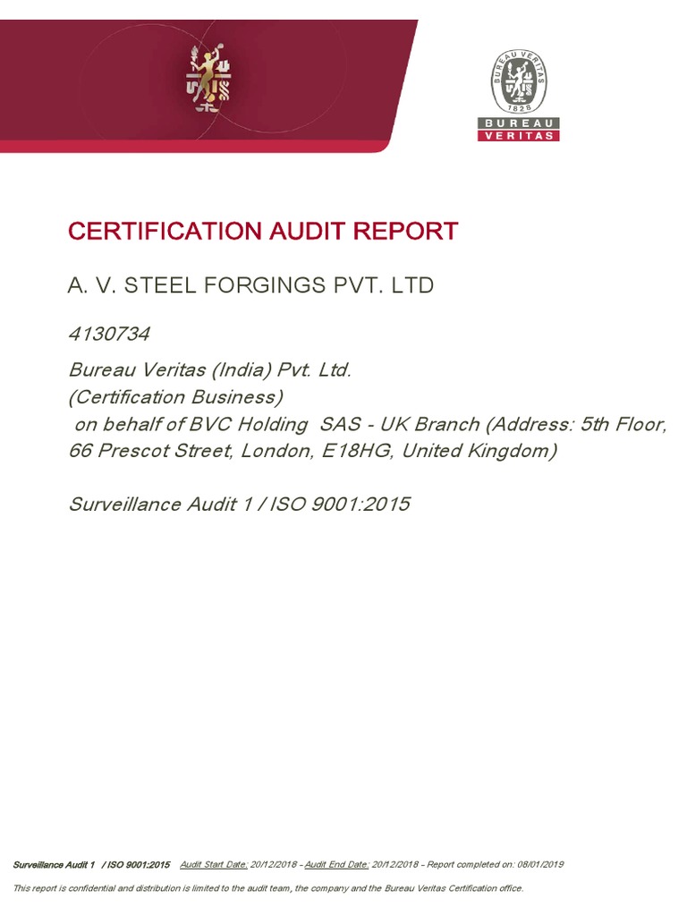 Final Audit Report A V Steel SA1 | PDF | Iso 9000 | Audit