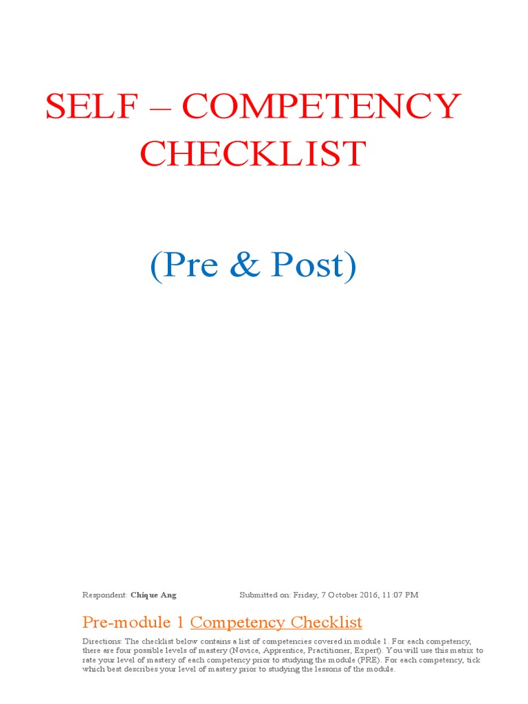 Self-Competency Checklist | PDF | Competence (Human Resources ...