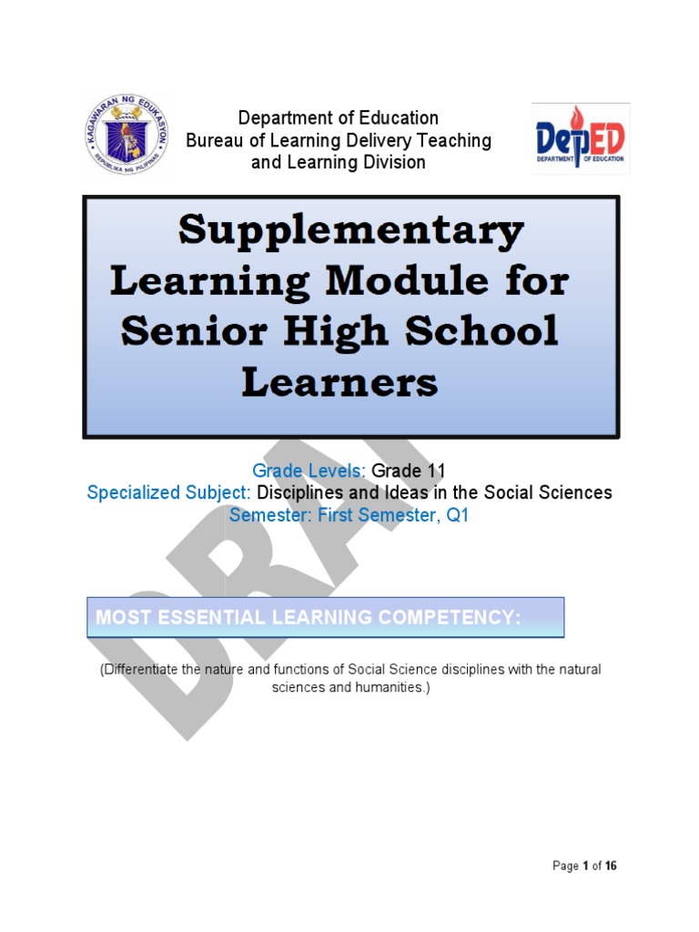 Final DEPED Module MELC Week 1 DISS | PDF | Social Science | Humanities