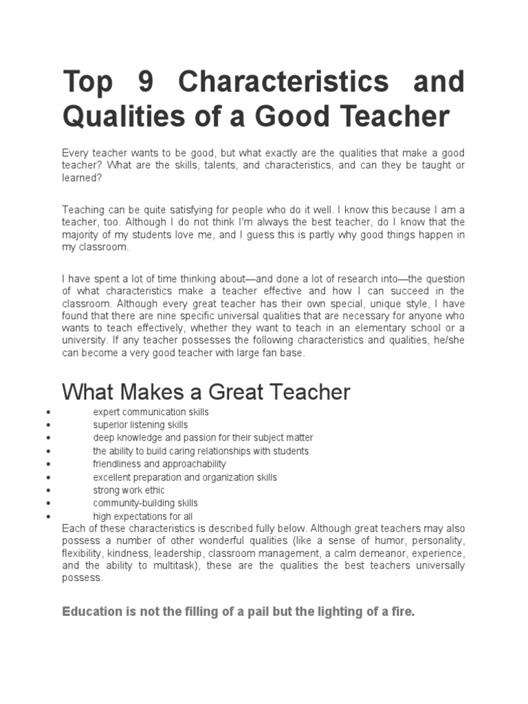 Top 9 Characteristics and Qualities of A Good Teacher | PDF | Teachers ...