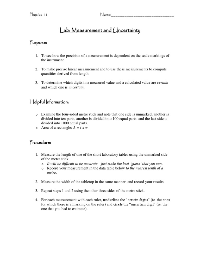 Meter Stick Measurement and Uncertainty Lab | PDF | Significant Figures ...