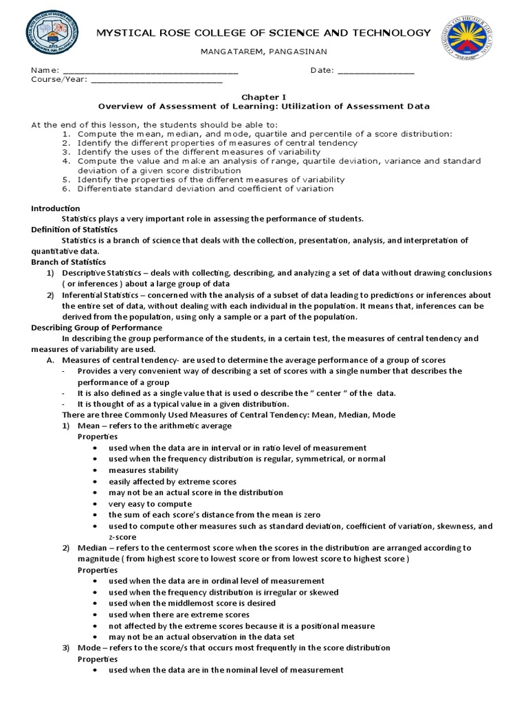 Module 1 Assessment 2 | PDF | Mode (Statistics) | Level Of Measurement