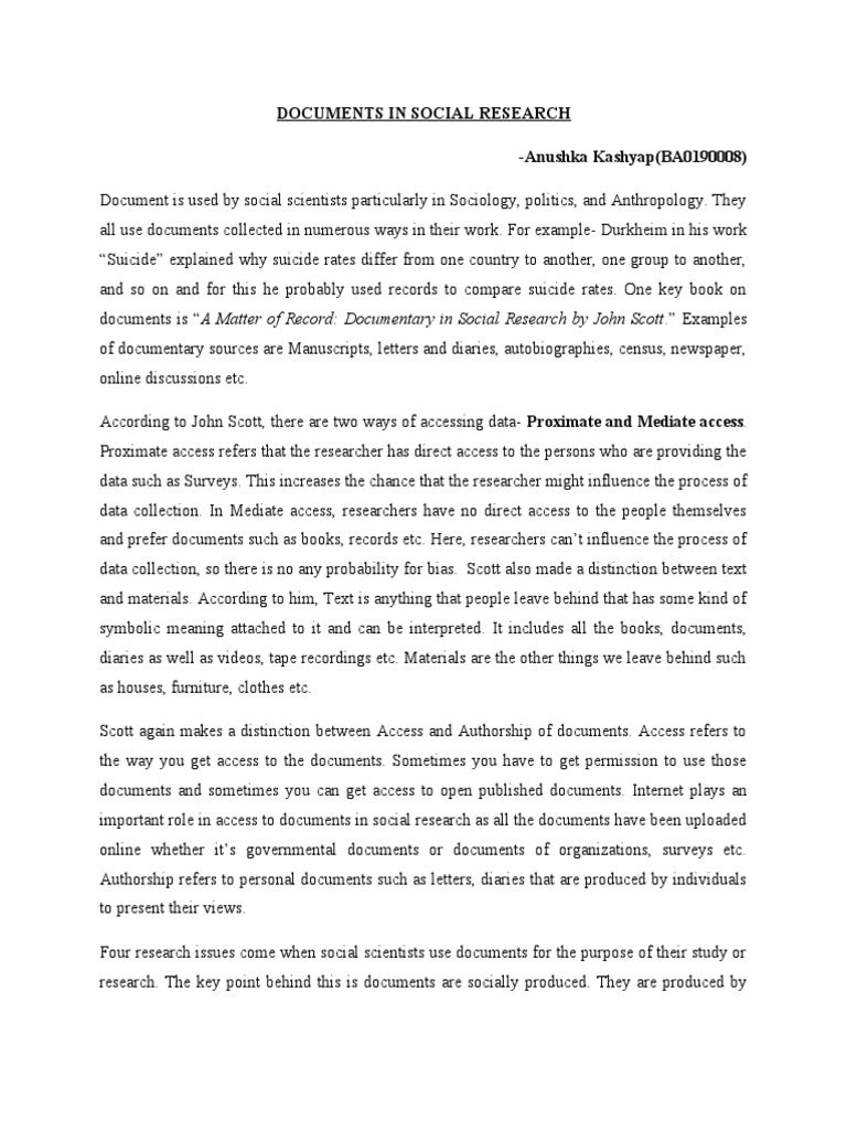 DOCUMENT Using Documents in Social Research | PDF | Social Research ...