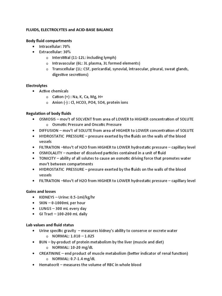 Fluid and Electrolyte Balance Guide | PDF | Shock (Circulatory ...