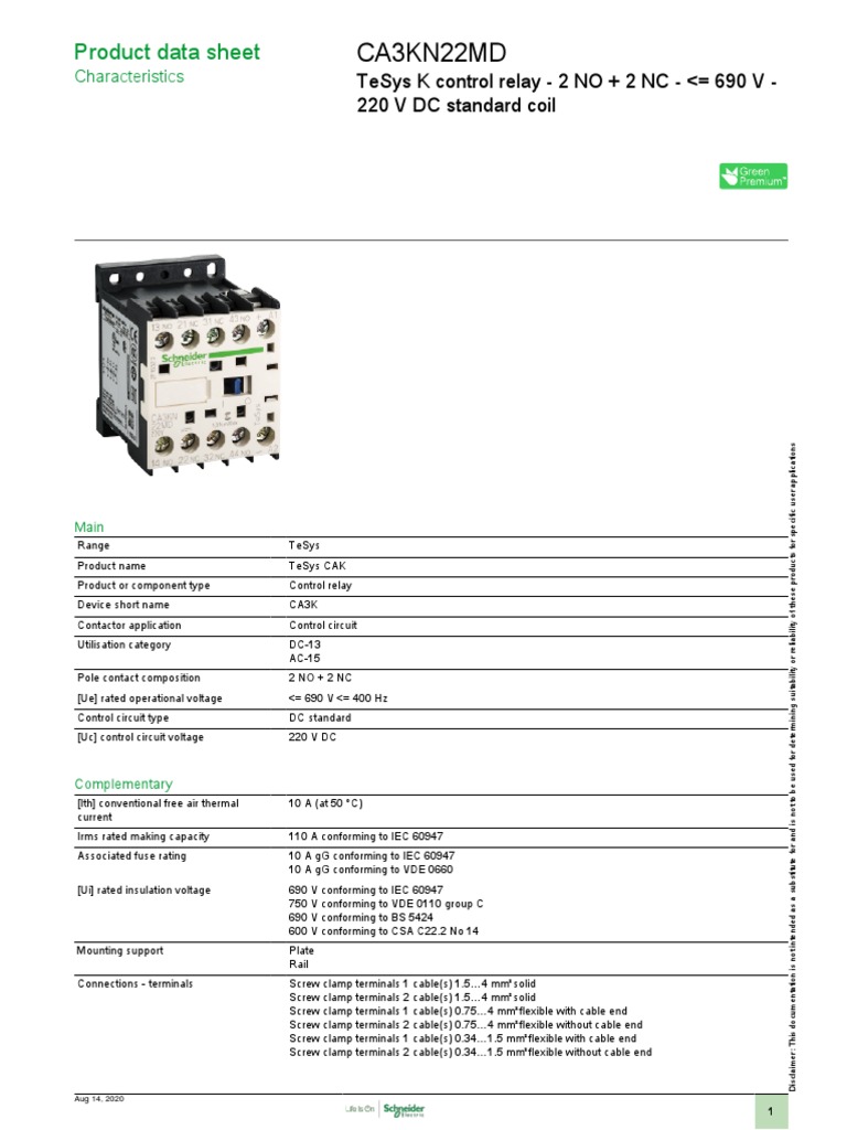 TeSys Control Relays - CA3KN22MD | PDF | Electricity | Electrical ...