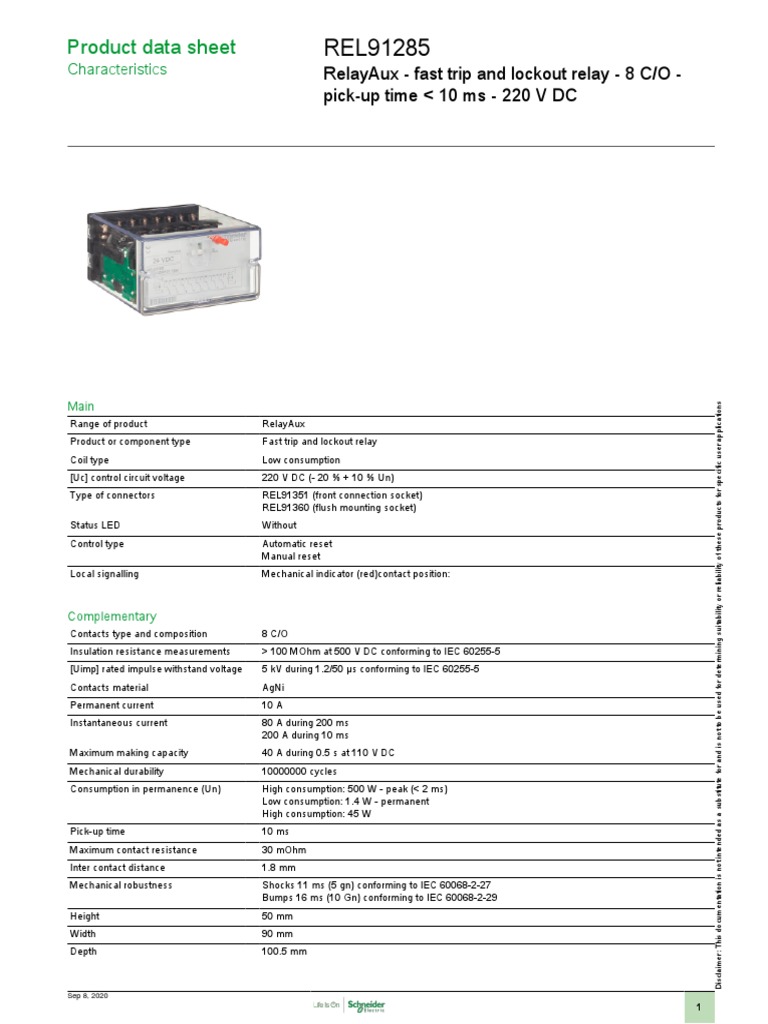 Product Data Sheet: Relayaux - Fast Trip and Lockout Relay - 8 C/O ...