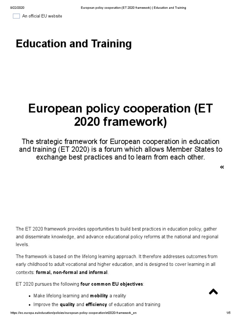 European Policy Cooperation (ET 2020 Framework) - Education and ...
