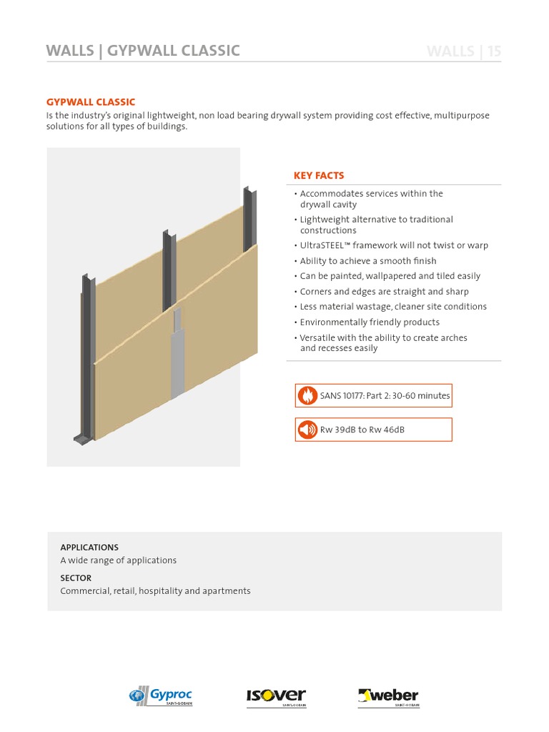Saint Gobain Gyproc Gypwall Classic 2017 03 PDF | PDF | Drywall | Materials