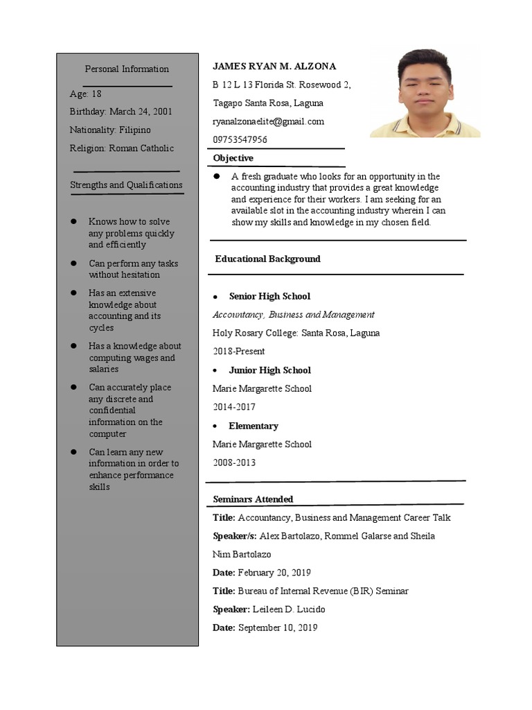 Alzona Resume - Used in Work Immersion | PDF | Knowledge | Behavior Modification