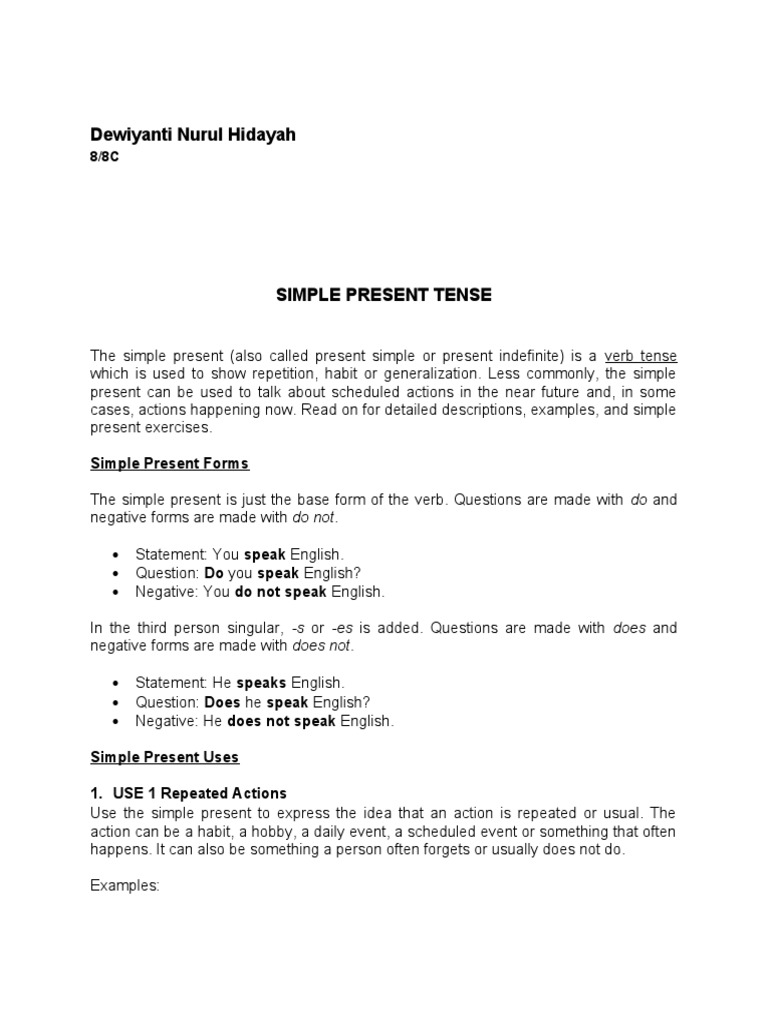 An Explanation of the Simple Present Tense: Its Forms, Uses and ...