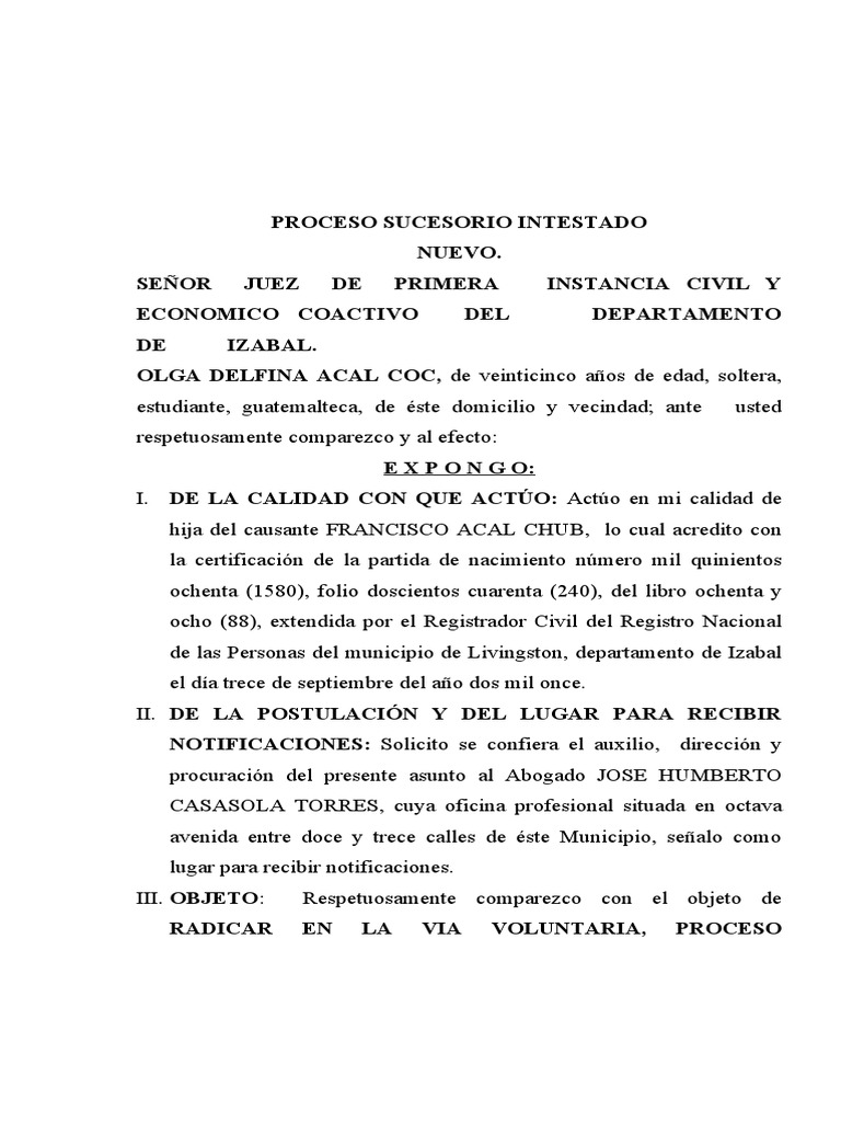 Proceso Sucesorio Intestado Acal-Coc Hernos de Punta Cocoli | PDF | Ley ...