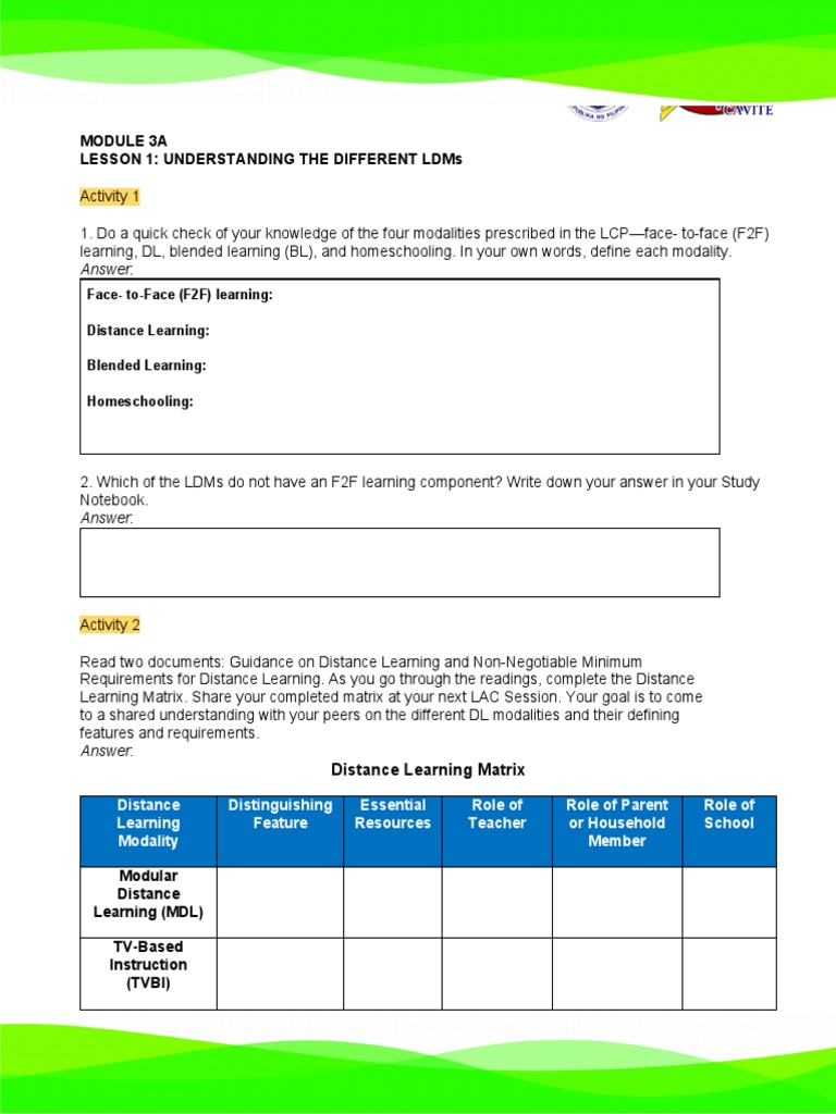Module 3A Lesson 1: Understanding The Different LDMS: Answer | PDF ...