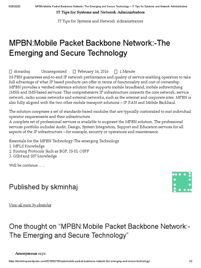 MPBN - Mobile Packet Backbone Network - The Emerging and Secure ...