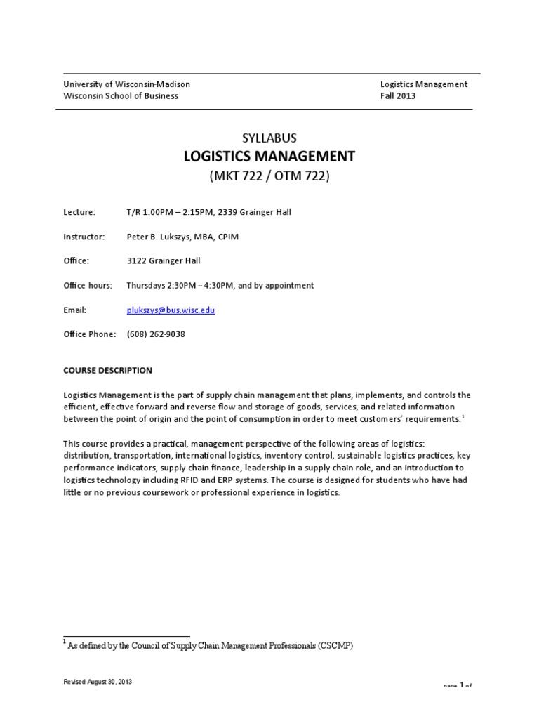 Logistic Management Syllabus | PDF | Textbook | Logistics