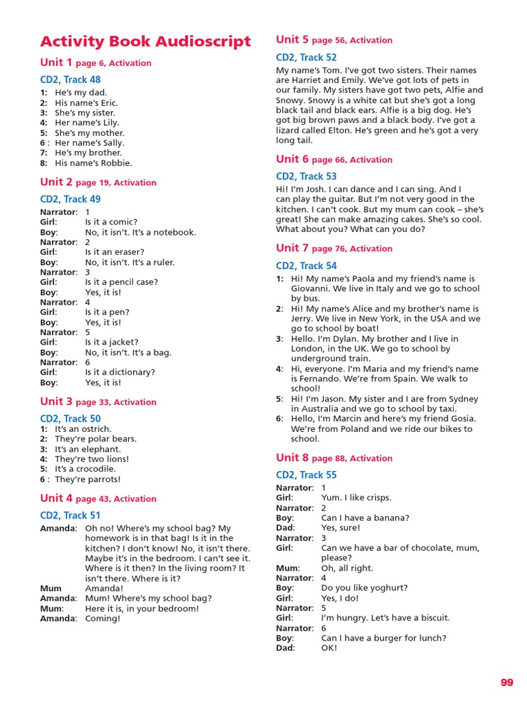 Activity Book Audioscript: Unit 5 Unit 1 | PDF