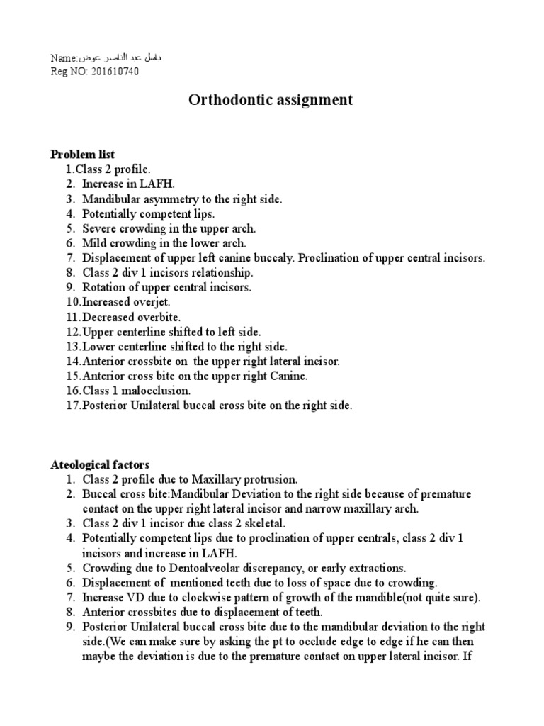 Orthodontic Assignment: Problem List | PDF | Tooth | Mouth