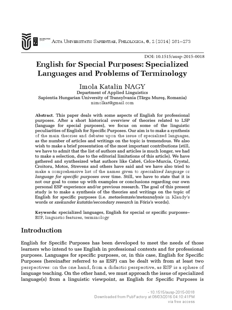 English For Special Purposes Specialized Languages | PDF | Lexicon ...