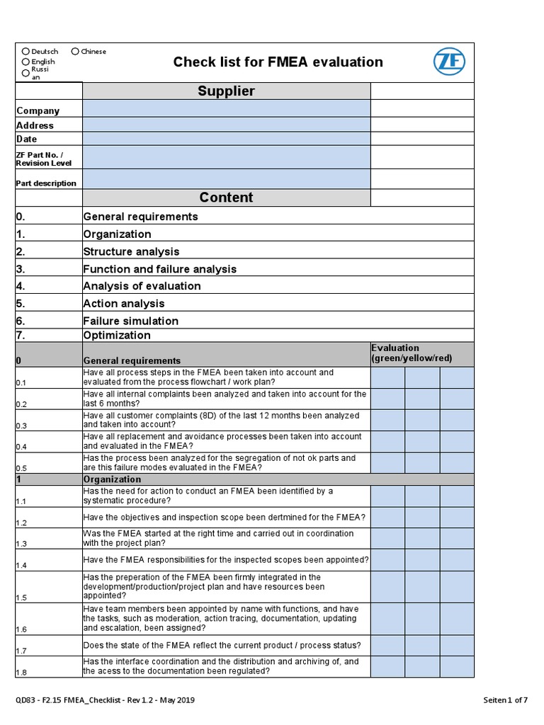 FMEA Checklist | PDF | Systems Engineering | Business