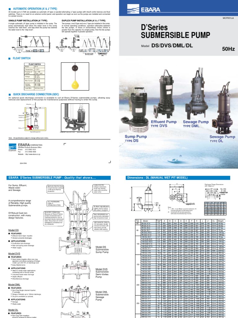 Ebara Submersible DL Brosure | PDF | Pump | Switch