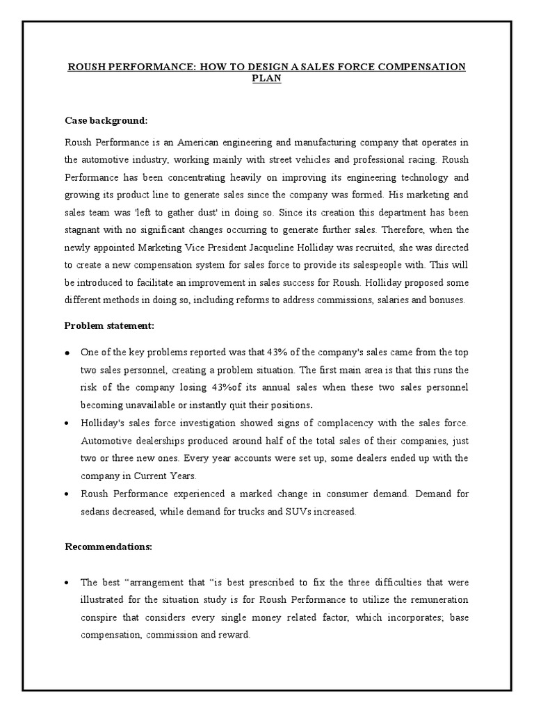 Roush Performance: How To Design A Sales Force Compensation Plan | PDF ...