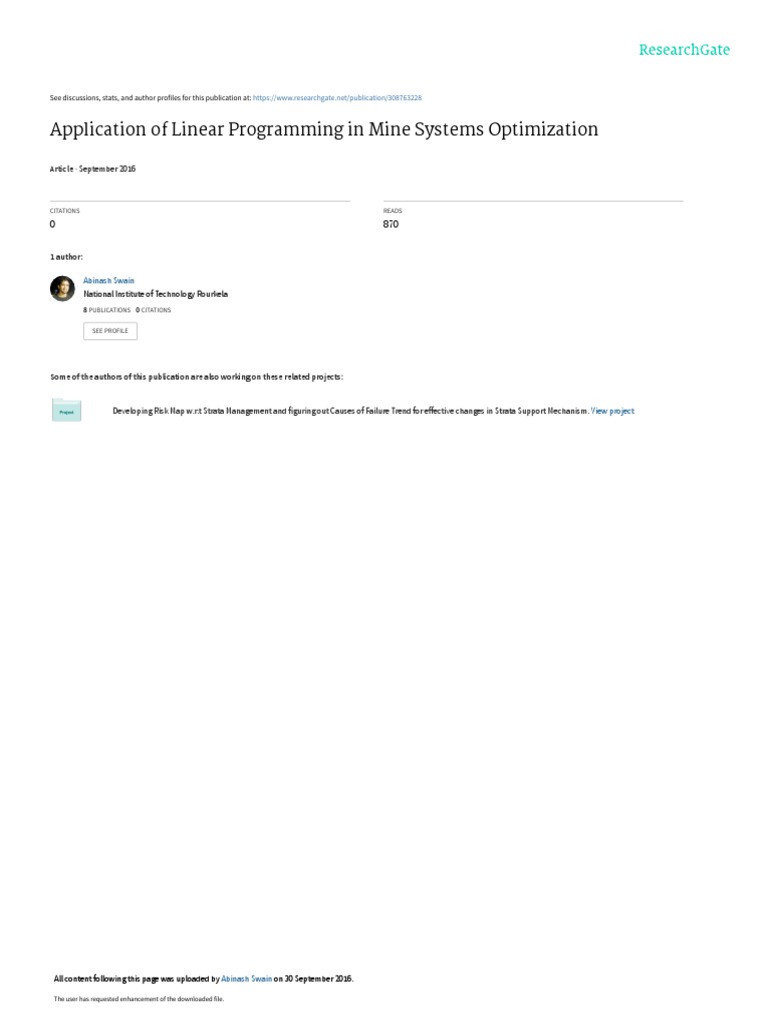 Application of Linear Programming in Mine Systems Optimization | PDF ...