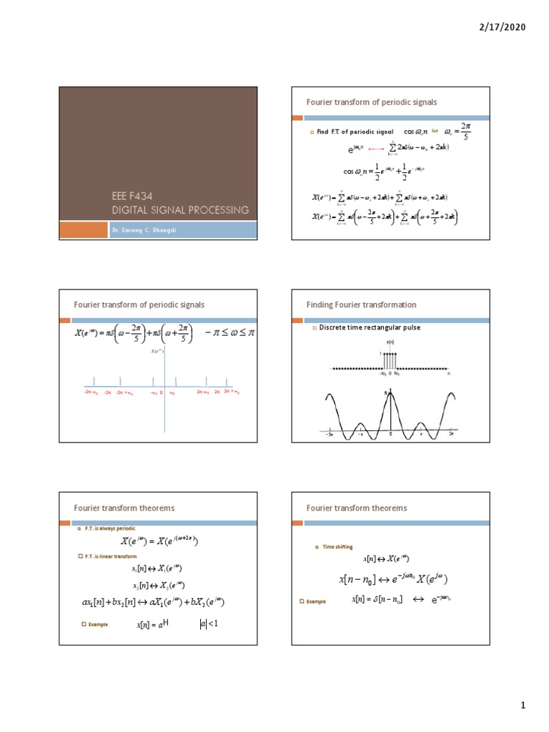 EEE F434 Digital Signal Processing: Fourier Transform of Periodic ...